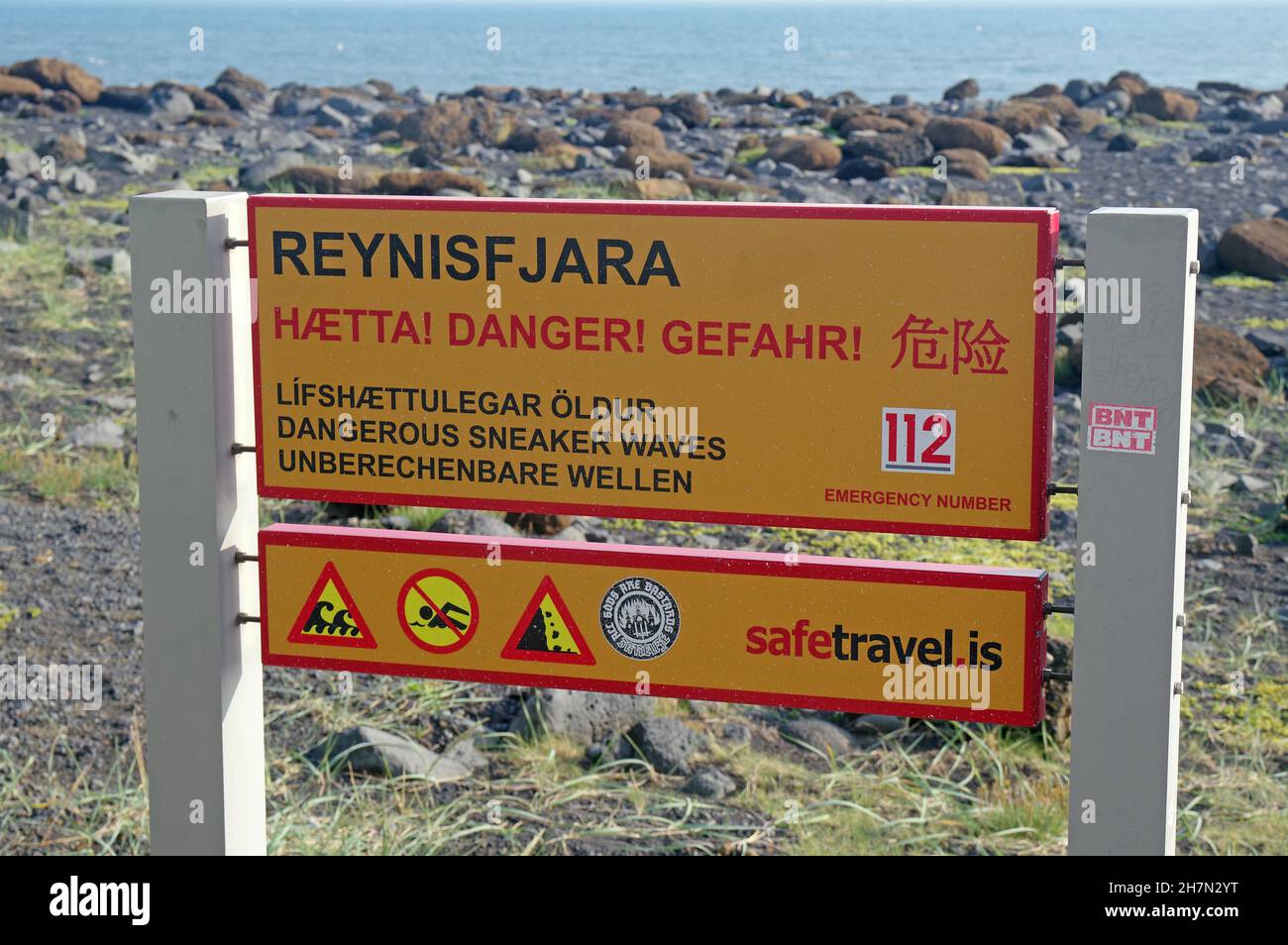 Warning sign, Danger, Reynisfjara beach, Vik, Iceland Stock Photo - Alamy