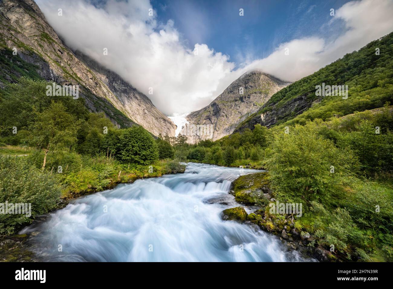Briksdalselva Glacier River, Briksdalsbreen, Briksdal Glacier ...