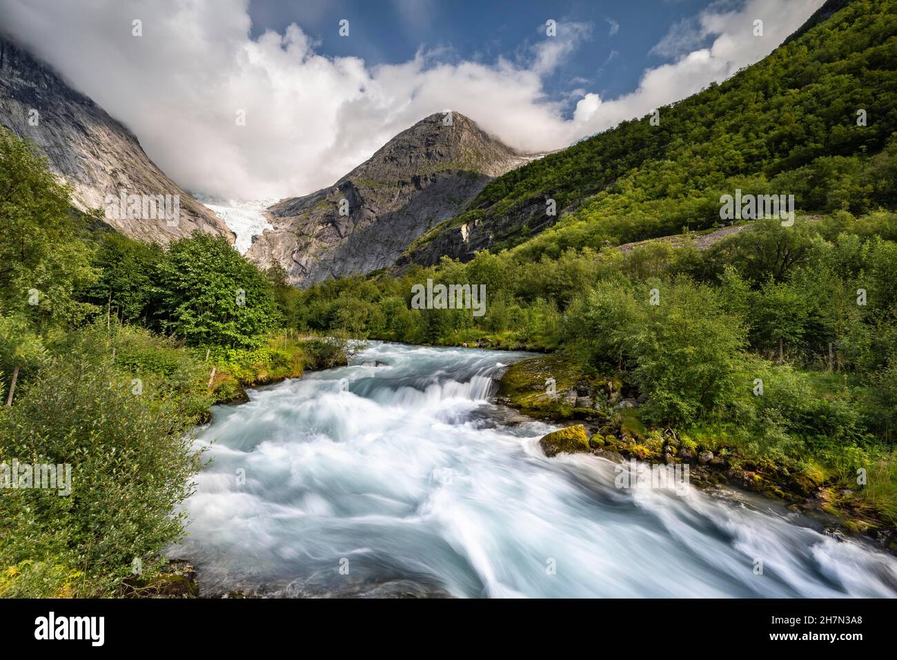 Briksdalselva Glacier River, Briksdalsbreen, Briksdal Glacier ...