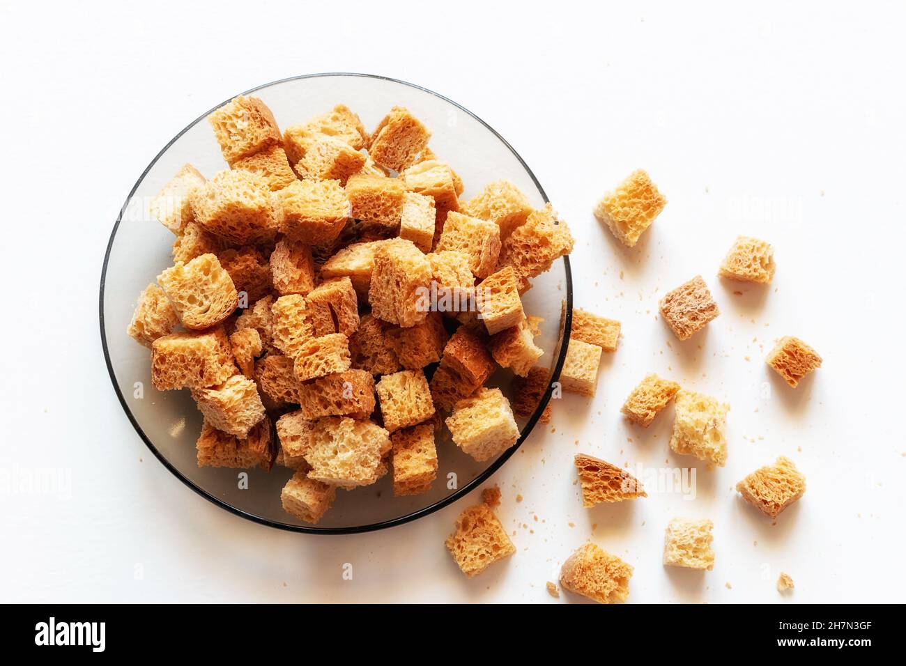homemade rusks croutons of white crispy bread close up crackers on the ...
