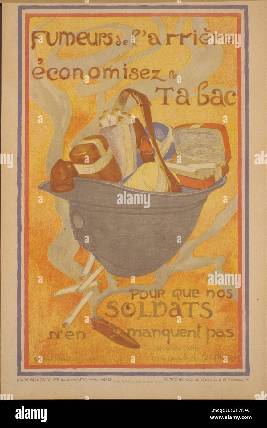 " Economisez le tabac " Rationing Poster - French World War One ...