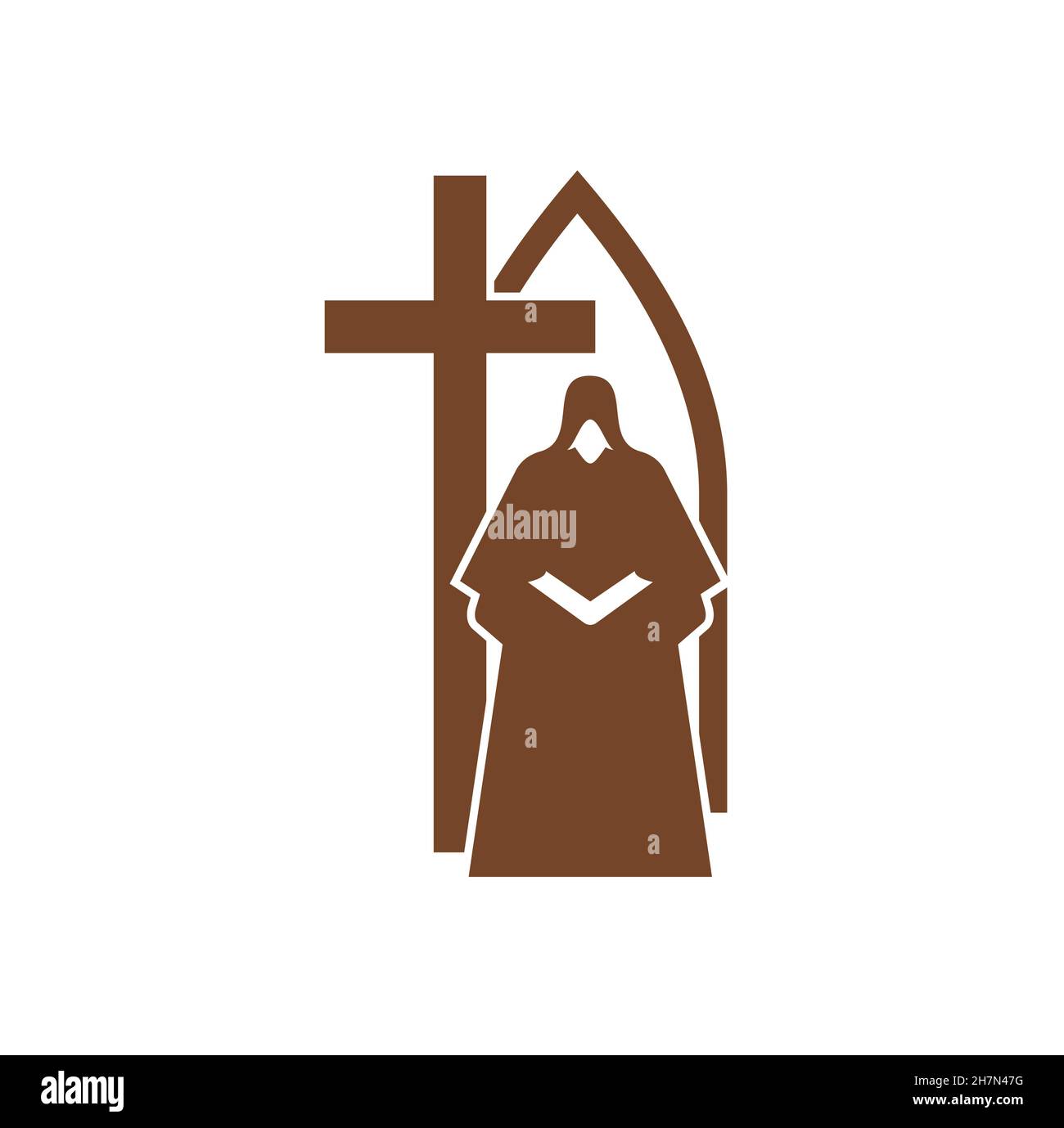 Christianity religion vector icon monk or spiritual praying with open ...