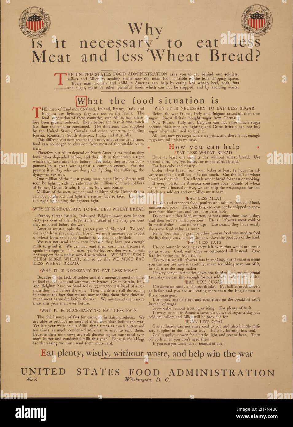 Rationing Poster - U.S World War One Propaganda - 91 Stock Photo - Alamy