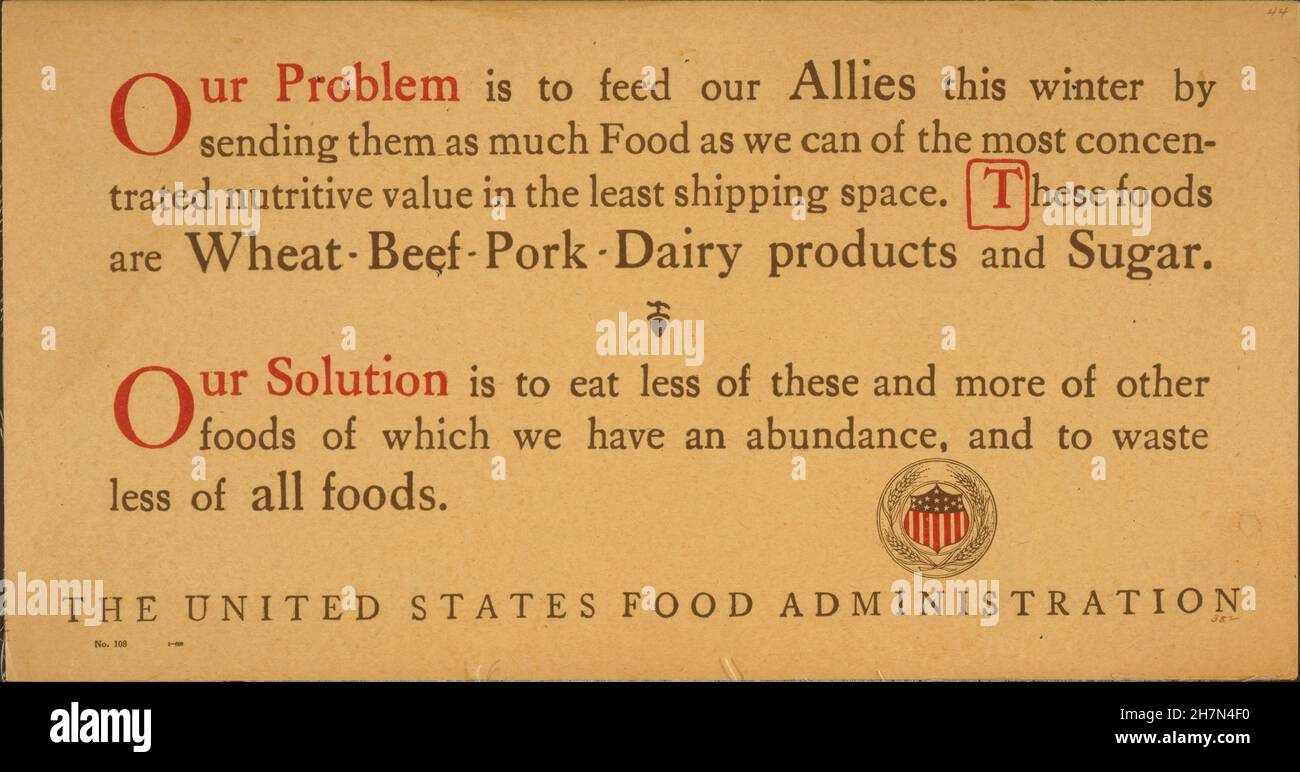 Rationing Poster - U.S World War One Propaganda - 208 Stock Photo - Alamy