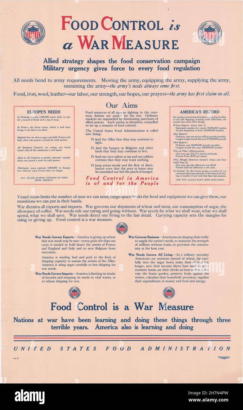 Rationing Poster - U.S World War One Propaganda - 1914-104 Stock Photo ...
