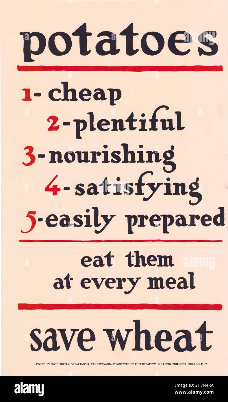 Rationing Poster - U.S World War One Propaganda - 1914-121 Stock Photo ...