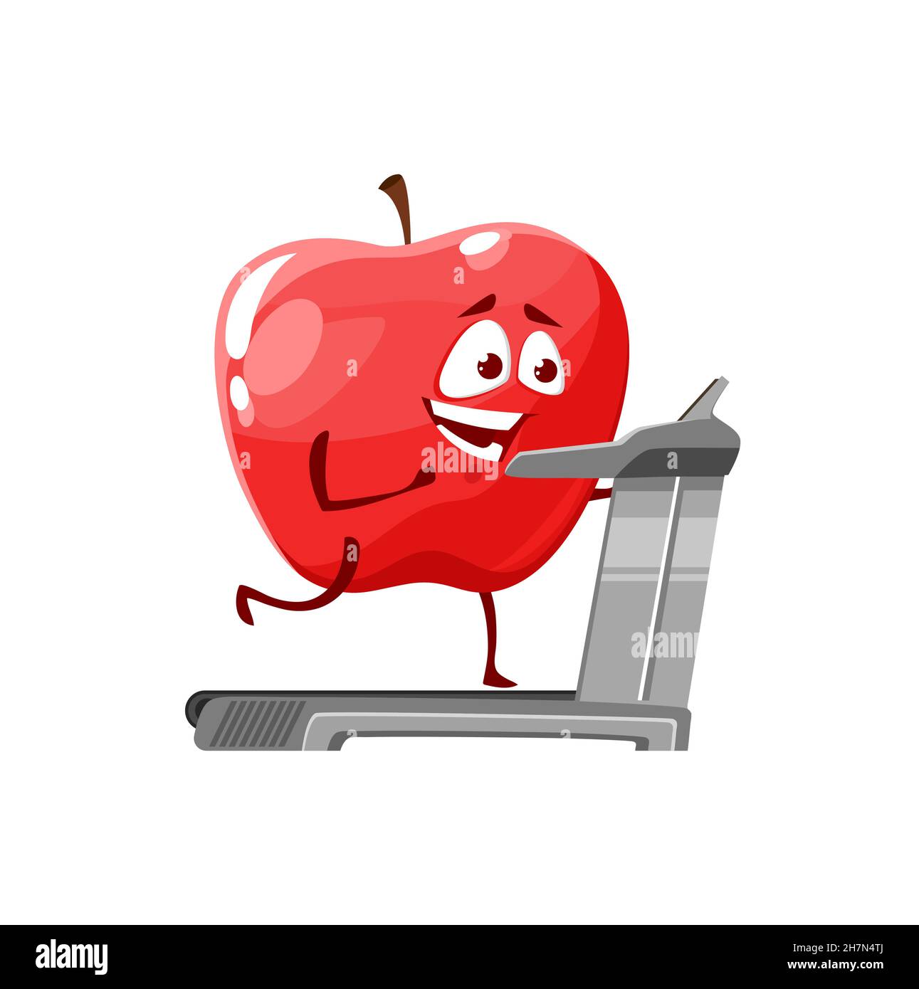 Cartoon apple run on treadmill, fruit sportsman vector icon, funny ...