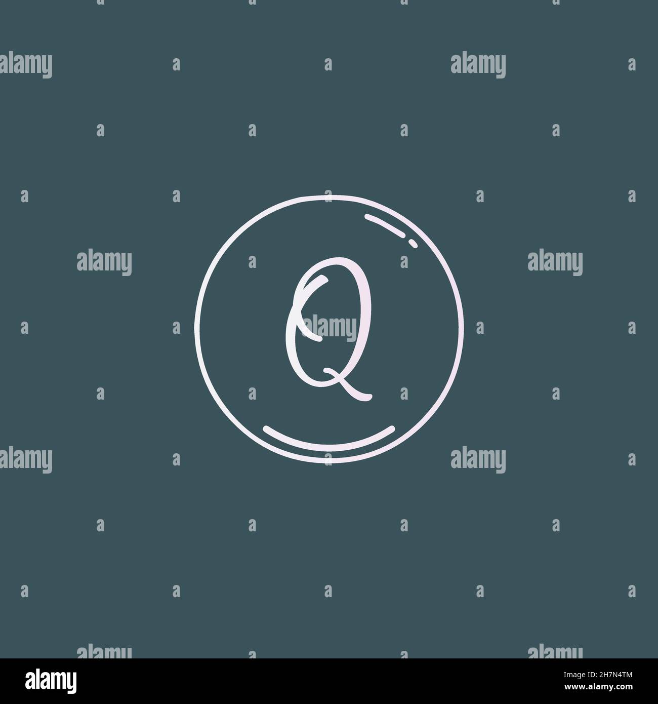 Creative initial letter Q handwriting logo with circle hand drawn ...