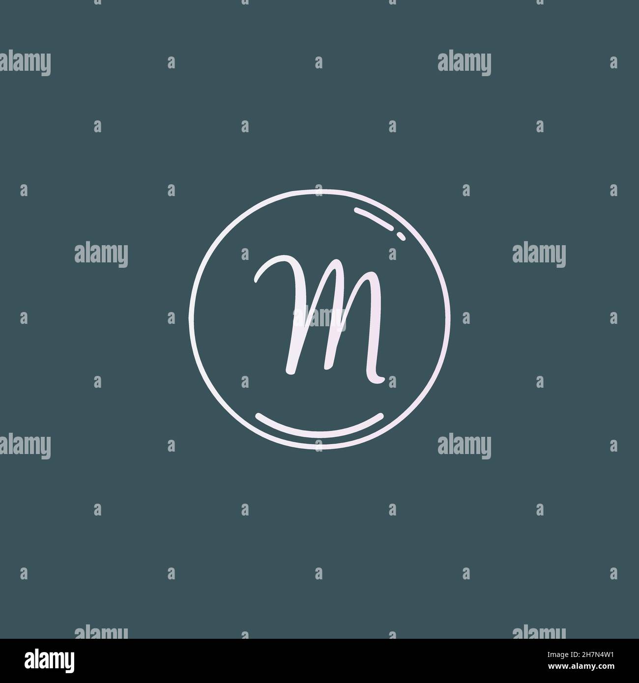 Creative initial letter M handwriting logo with circle hand drawn ...