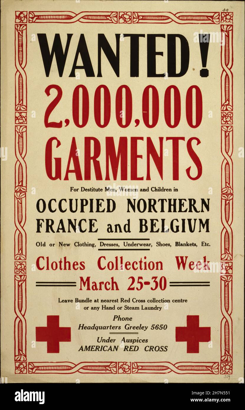 Red Cross Poster - U.S World War One Propaganda - 248 Stock Photo - Alamy