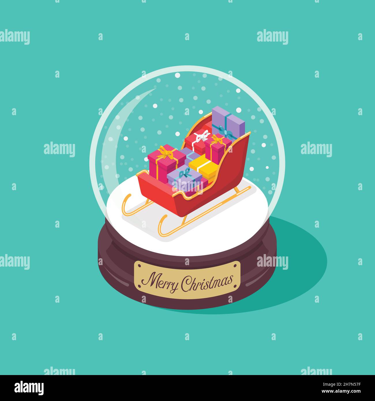 3D Merry christmas glass ball with Santa sleigh containing a full of ...