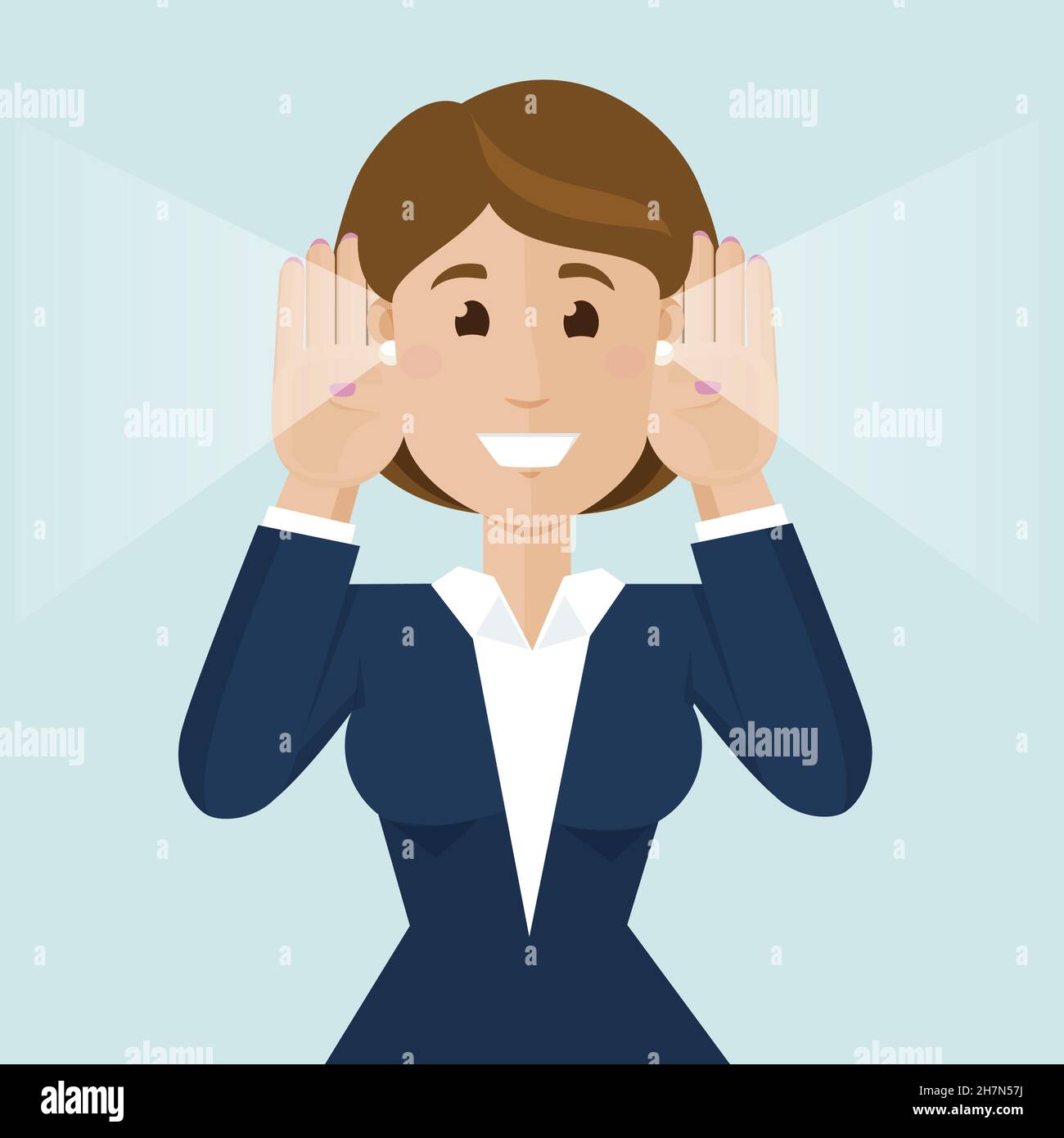 Girl hand to ear hear smile Stock Vector Images - Alamy