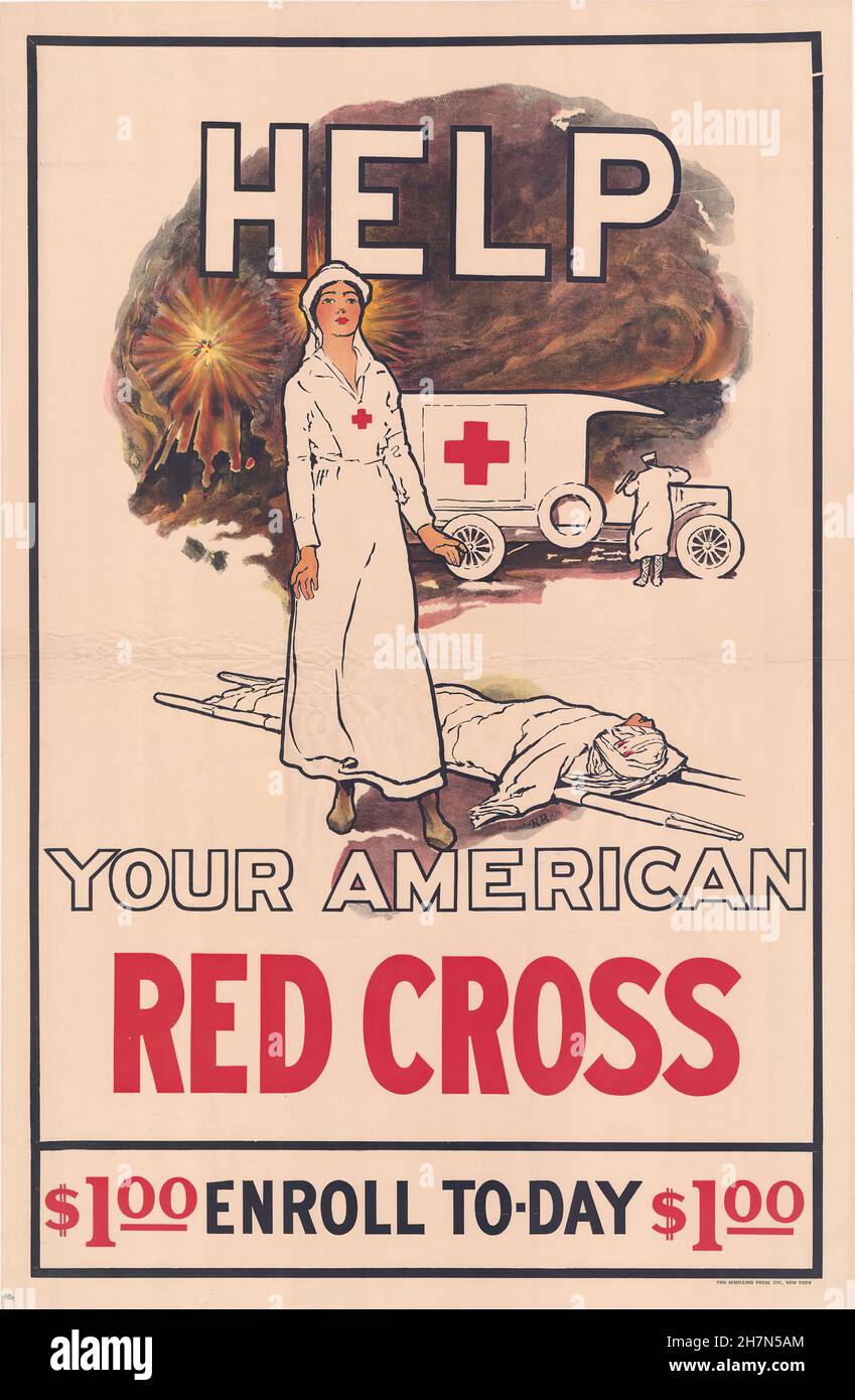 Red Cross Poster - U.S World War One Propaganda - 1914-110 Stock Photo ...
