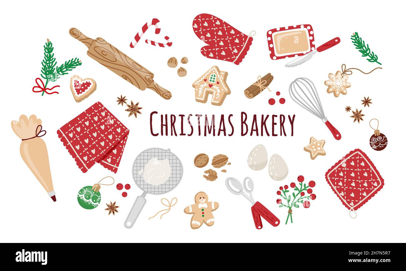 Set of Christmas Baking elements isolated on white background.Preparing ...