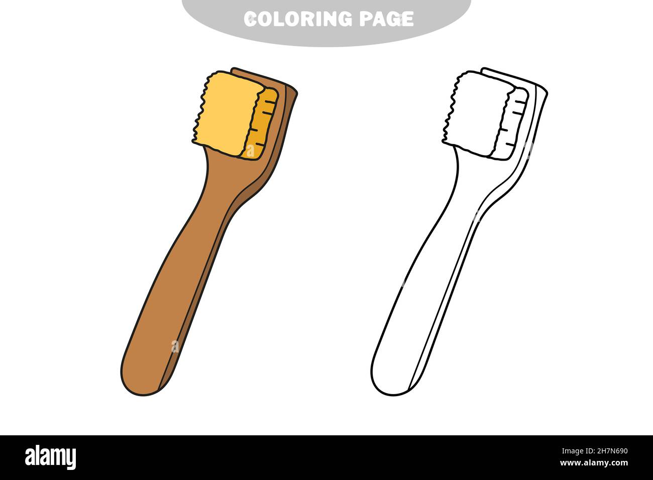 Simple coloring page. Hand drawn wooden brush. Vector for coloring book ...
