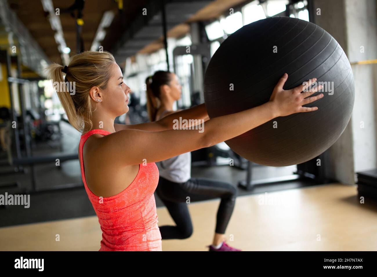 Woman exercise ball push ups hi-res stock photography and images - Alamy