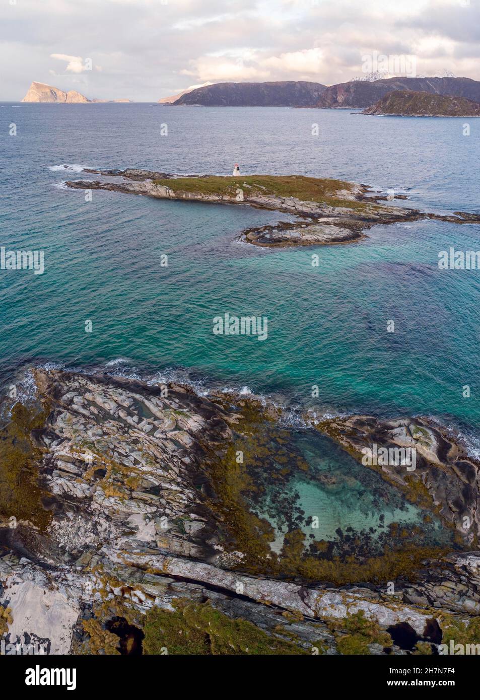 Saltholme Island with lighthouse, view over Hajafjorden Bay to Haja ...