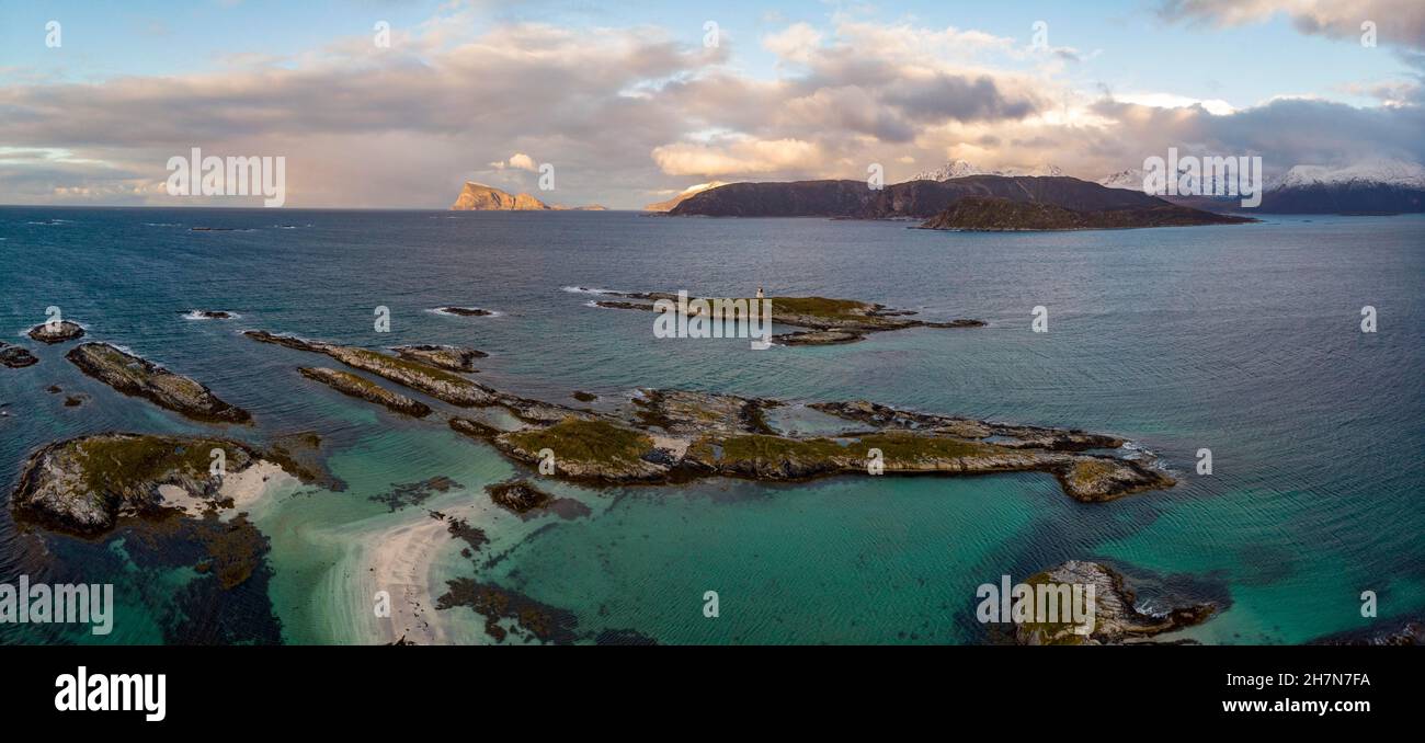 Saltholme Island with lighthouse, view over Hajafjorden Bay to Haja ...
