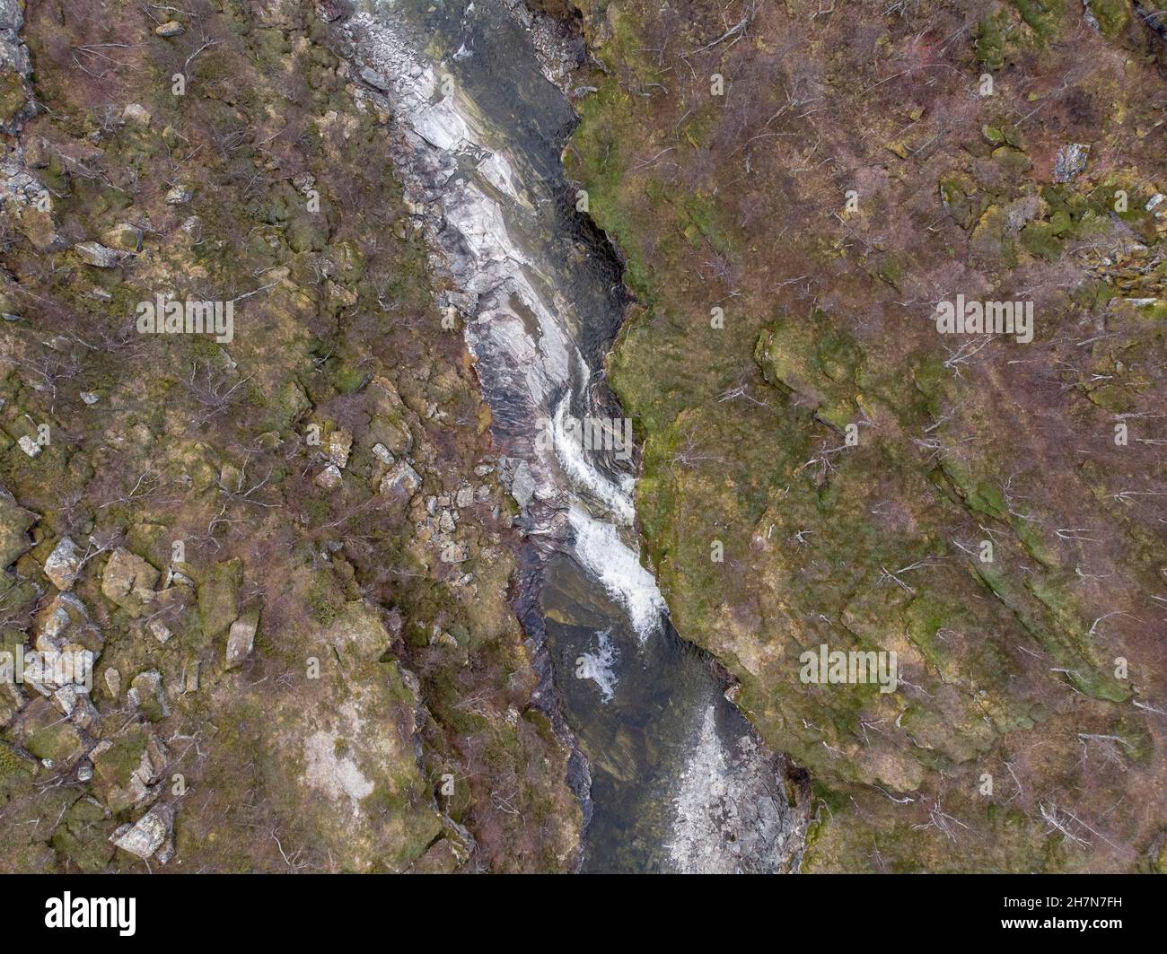 Rovijokfossen waterfall, also Rovijoen putous, aerial view, Skibotn ...