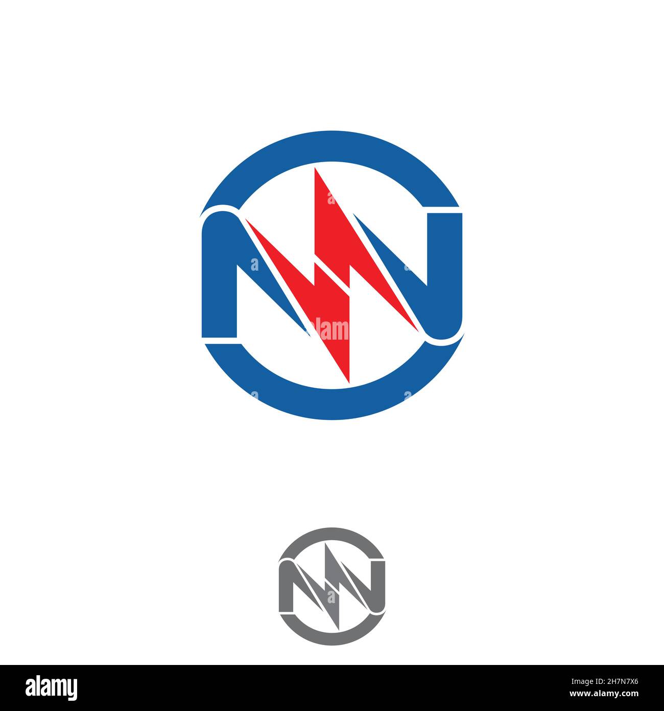 Simple letter NN modern shape technology design symbol with thunderbolt ...
