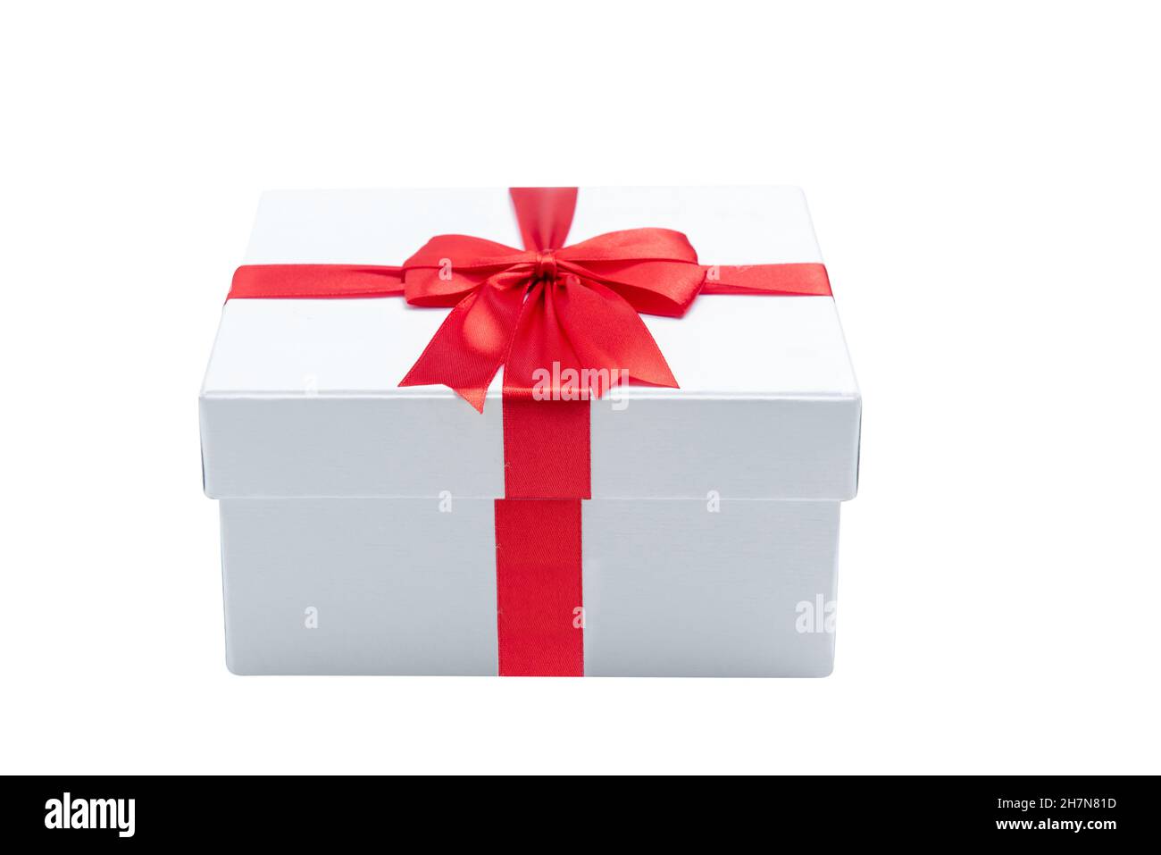 White gift box with red ribbon isolated over white background Stock ...