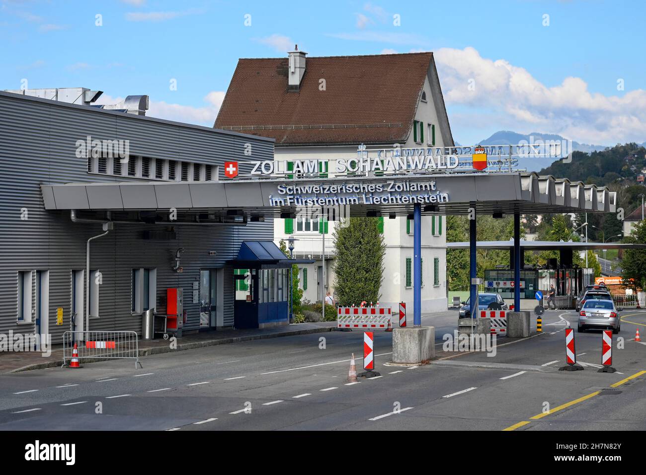 Swiss border, Schaanwald customs office sign, Principality of ...