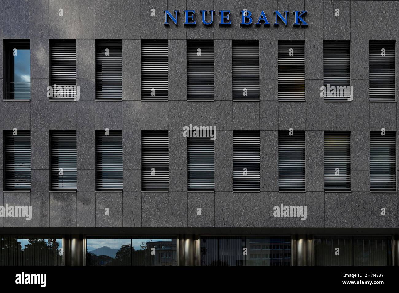 Building and lettering Neue Bank, Vaduz, Principality of Liechtenstein ...