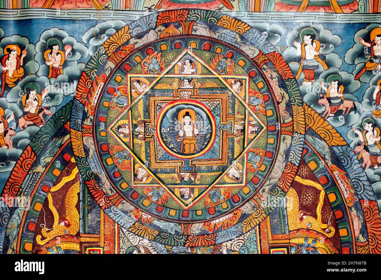 Thangka, old hand-painted scroll painting from the Himalayas Stock ...