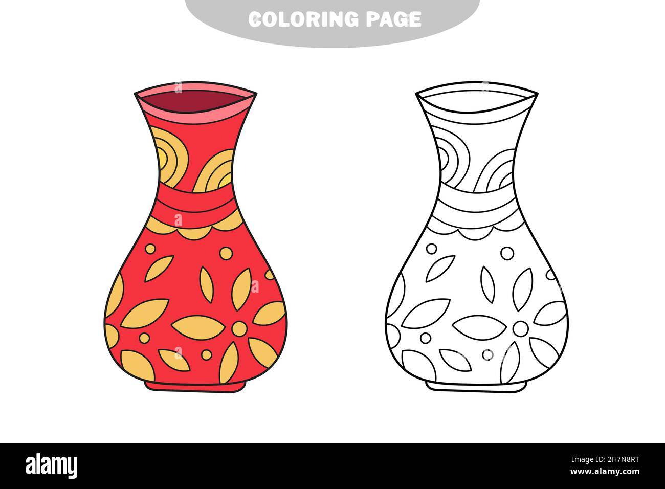 Simple coloring page. Page to be colored. One vector vase with ...