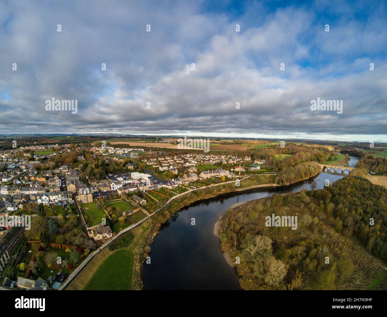 Coldstream beside the with the River Tweed forming the border between ...