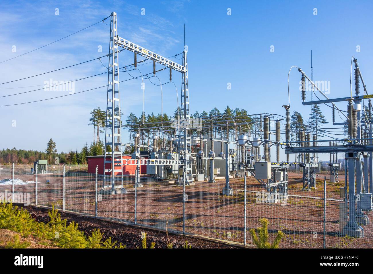 Electrical substation with a fence Stock Photo - Alamy