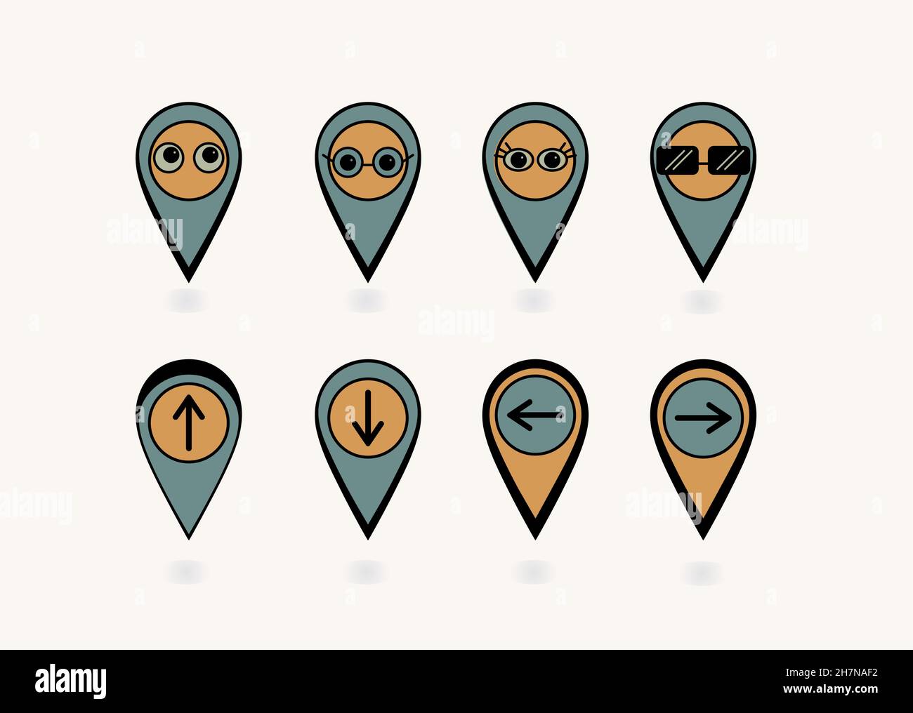 Set of vector pins with location icons. Colored pointers for route ...