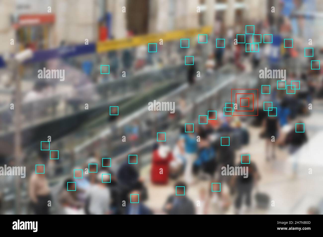 Face recognition signs and tags on people faces. Privacy and personal ...