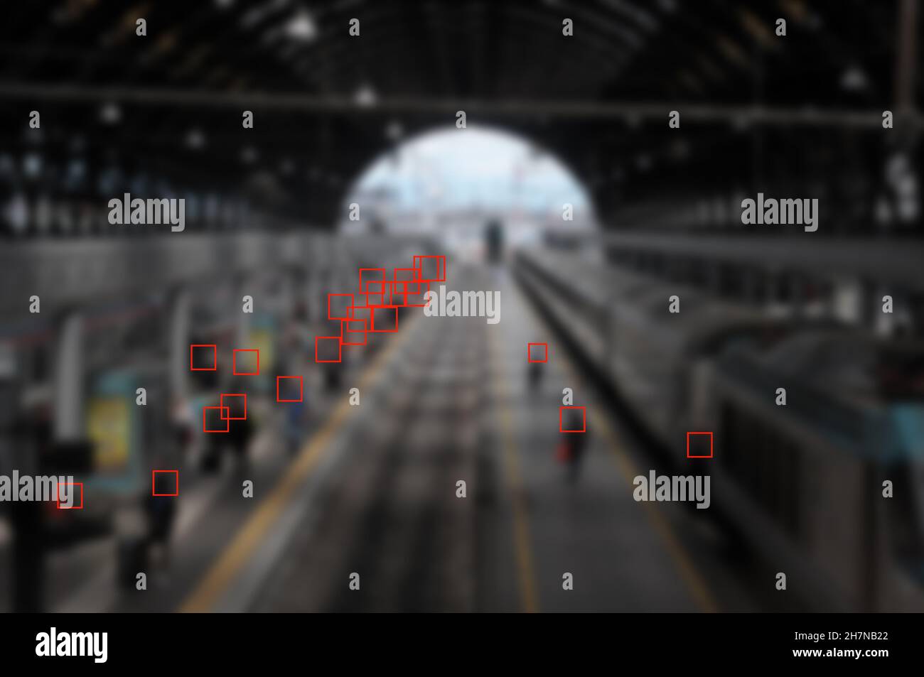 Face recognition signs and tags on people faces. Privacy and personal ...