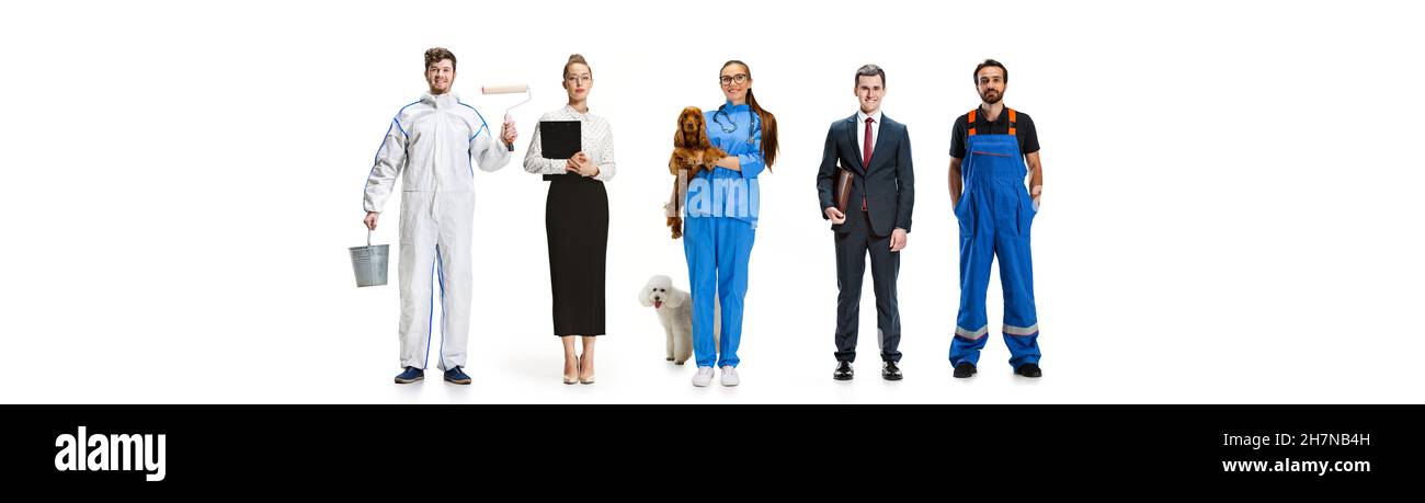 Group of people with different professions standing isolated on white ...