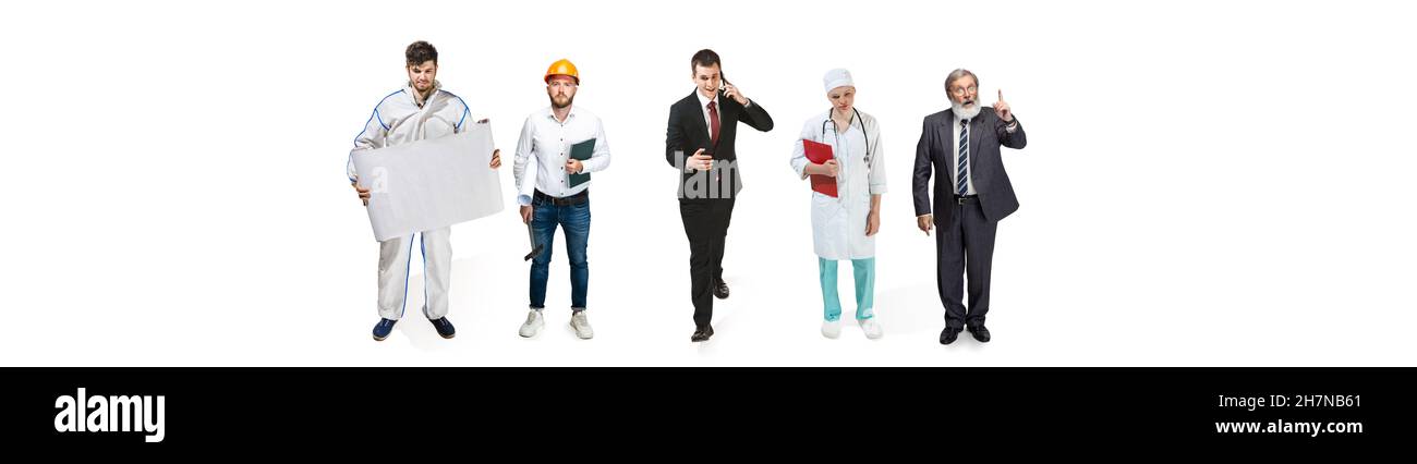 Group of people with different professions standing isolated on white ...