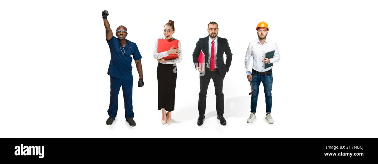 Group of people with different professions standing isolated on white ...