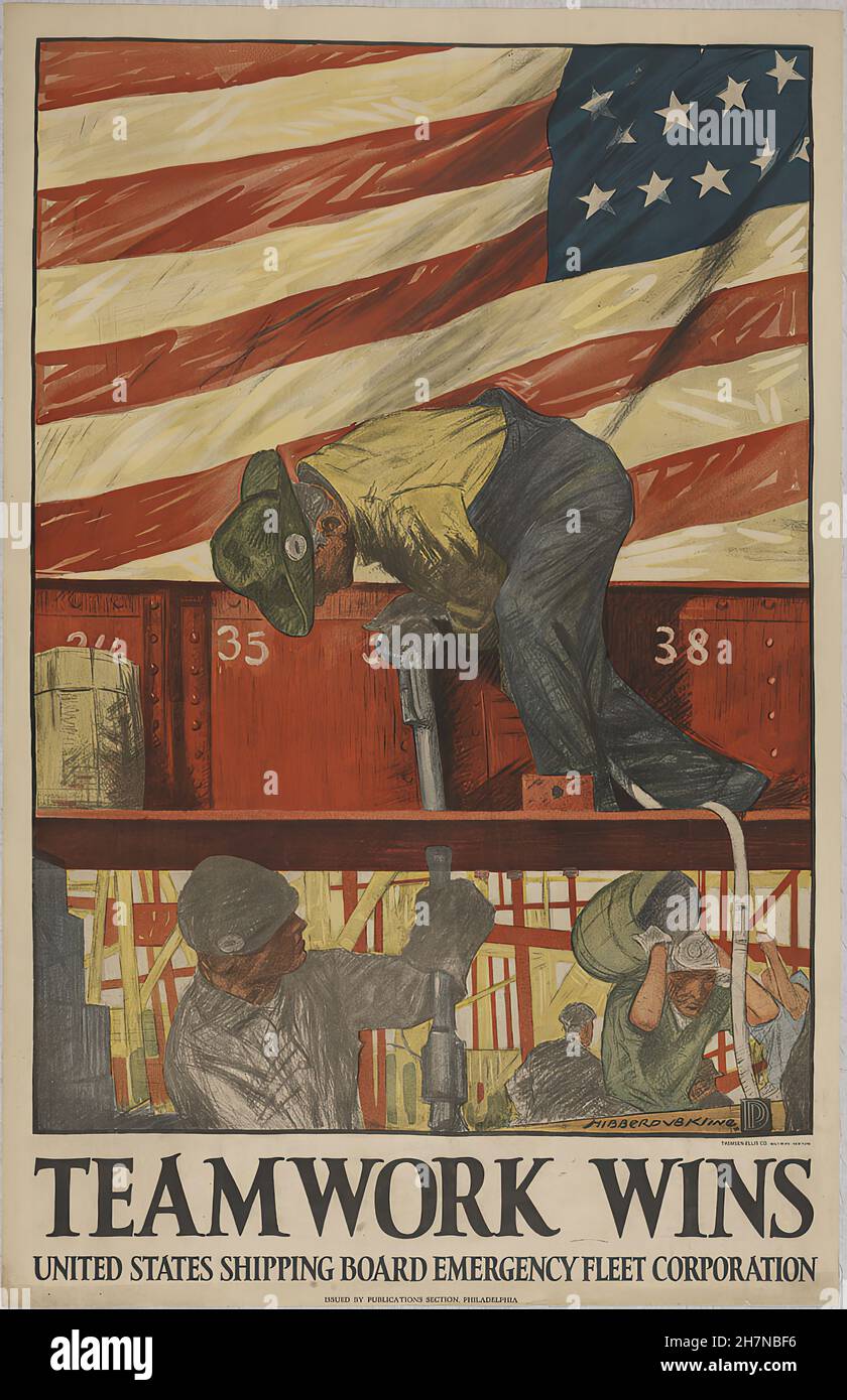 Teamwork Wins - World War One U.S.A Propaganda Poster Stock Photo - Alamy