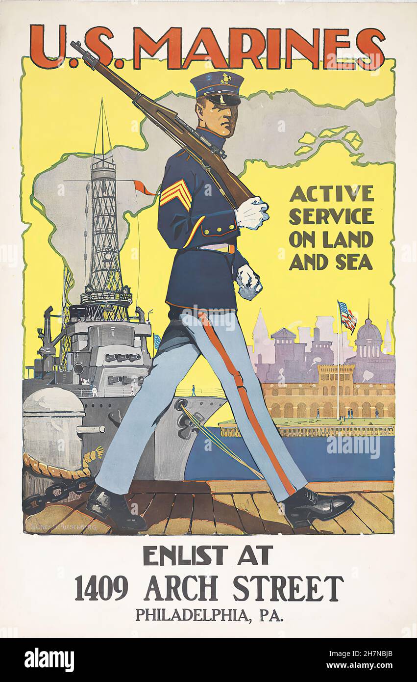 Us Marines Active Service On Land And Sea - World War One U.S.A ...