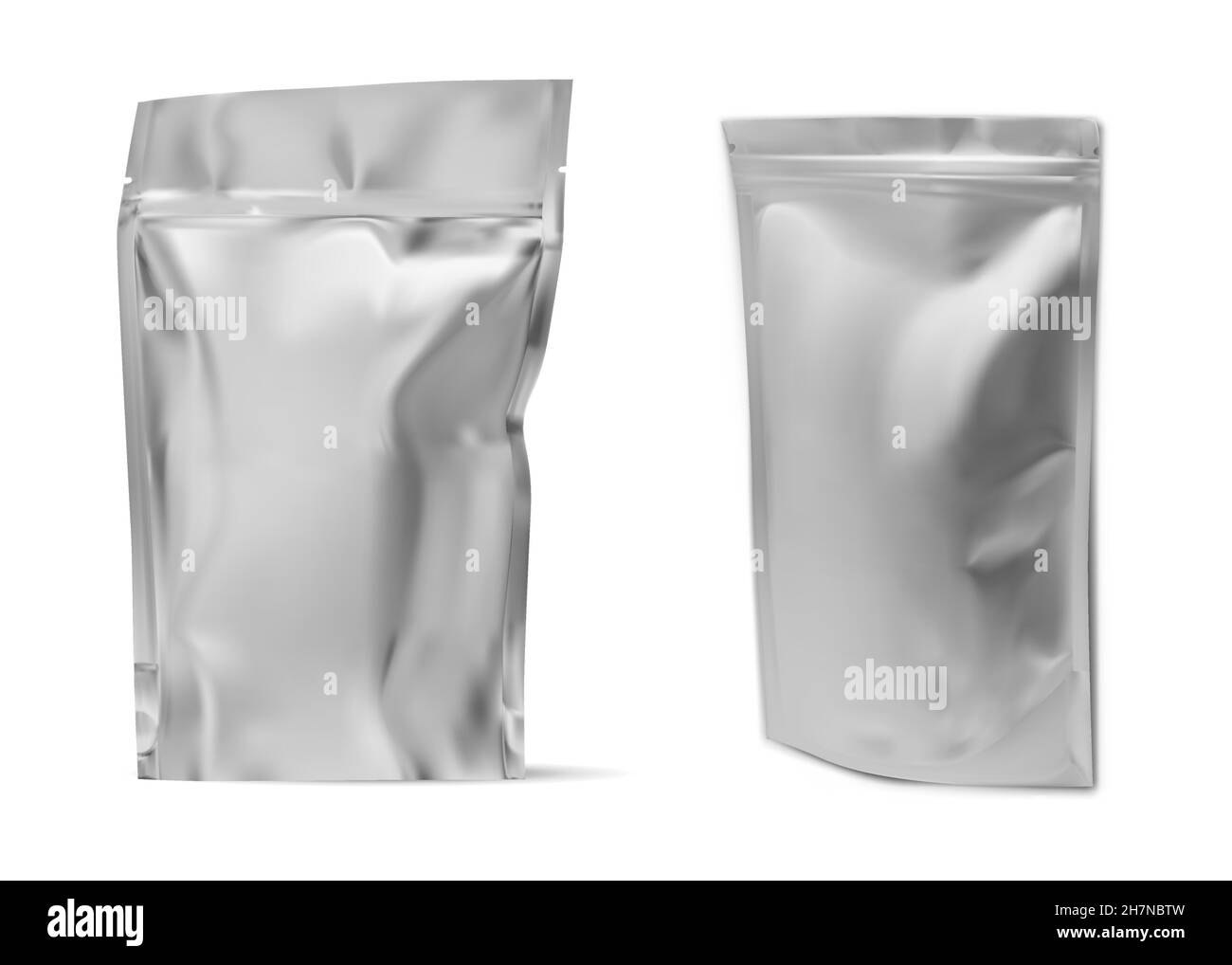 Aluminium foil package. Coffee bean bag mockup. Food pouch vector ...