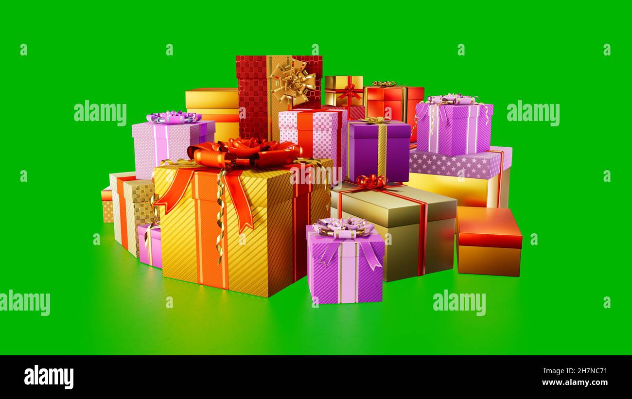 bright set of gifts on chroma key screen, isolated - object 3D ...
