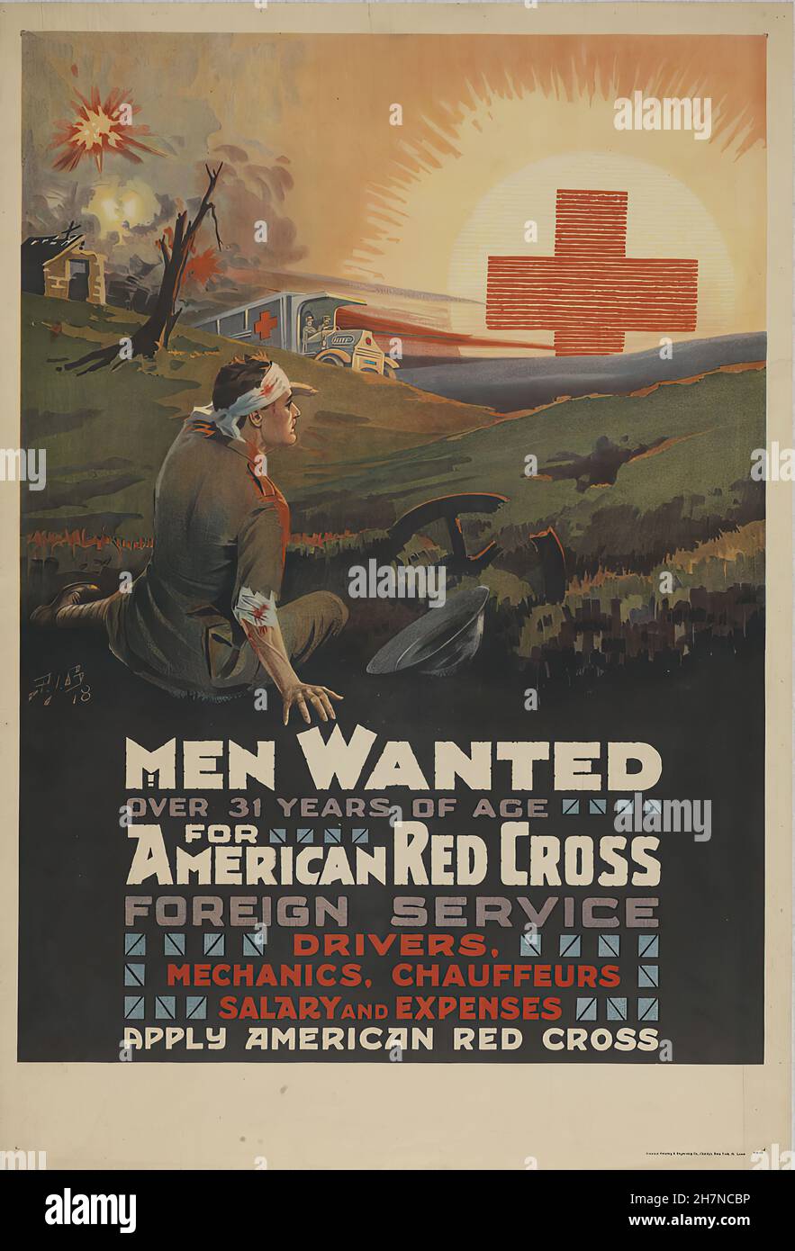 Men Wanted For American Red Cross - World War One U.S.A Propaganda ...