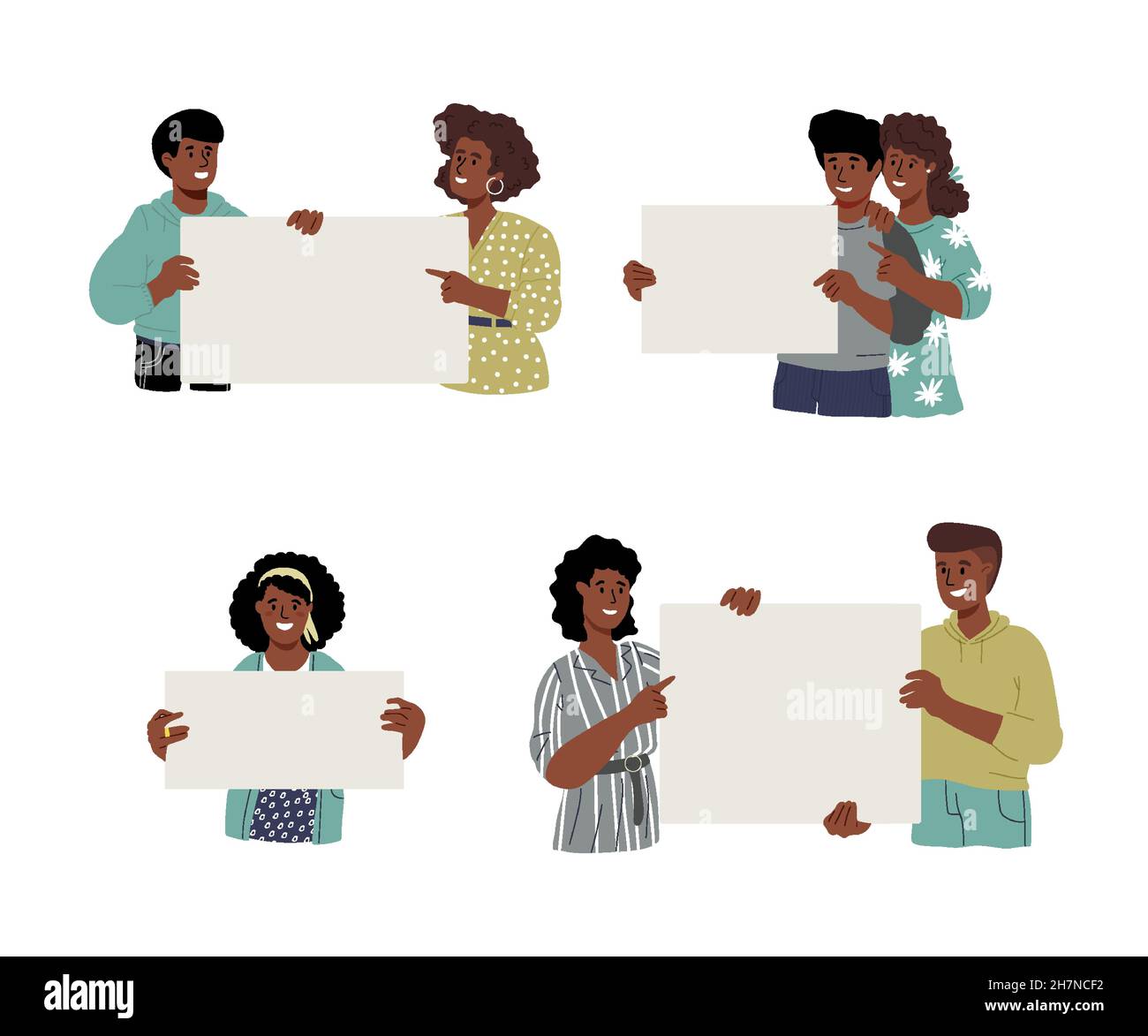 Couples And People One By One Holding Placards Banner Poster