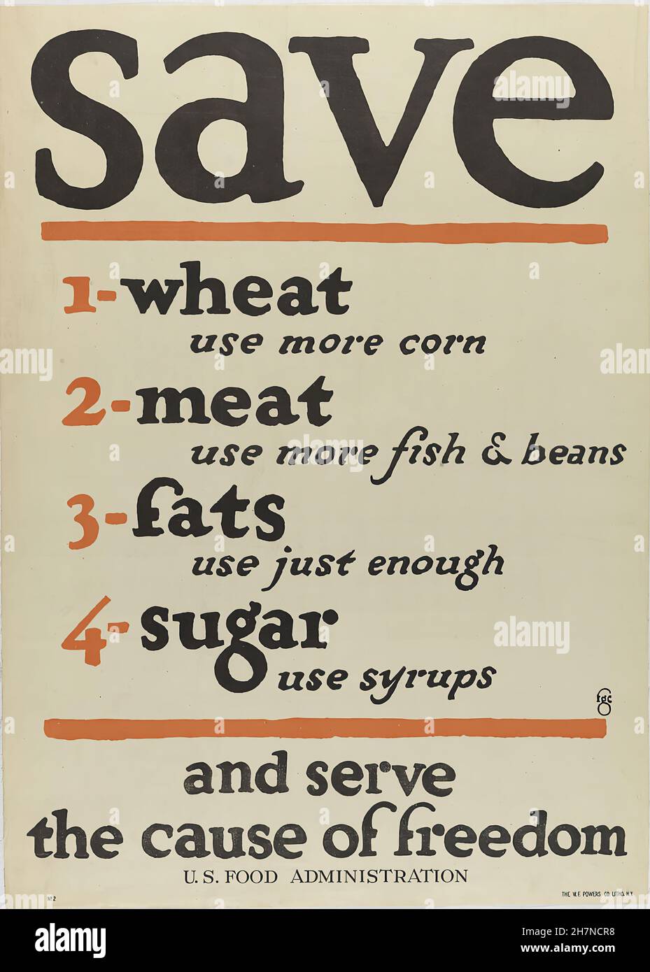 Save Wheat Meat Fats Sugar - World War One U.S.A Propaganda Poster ...
