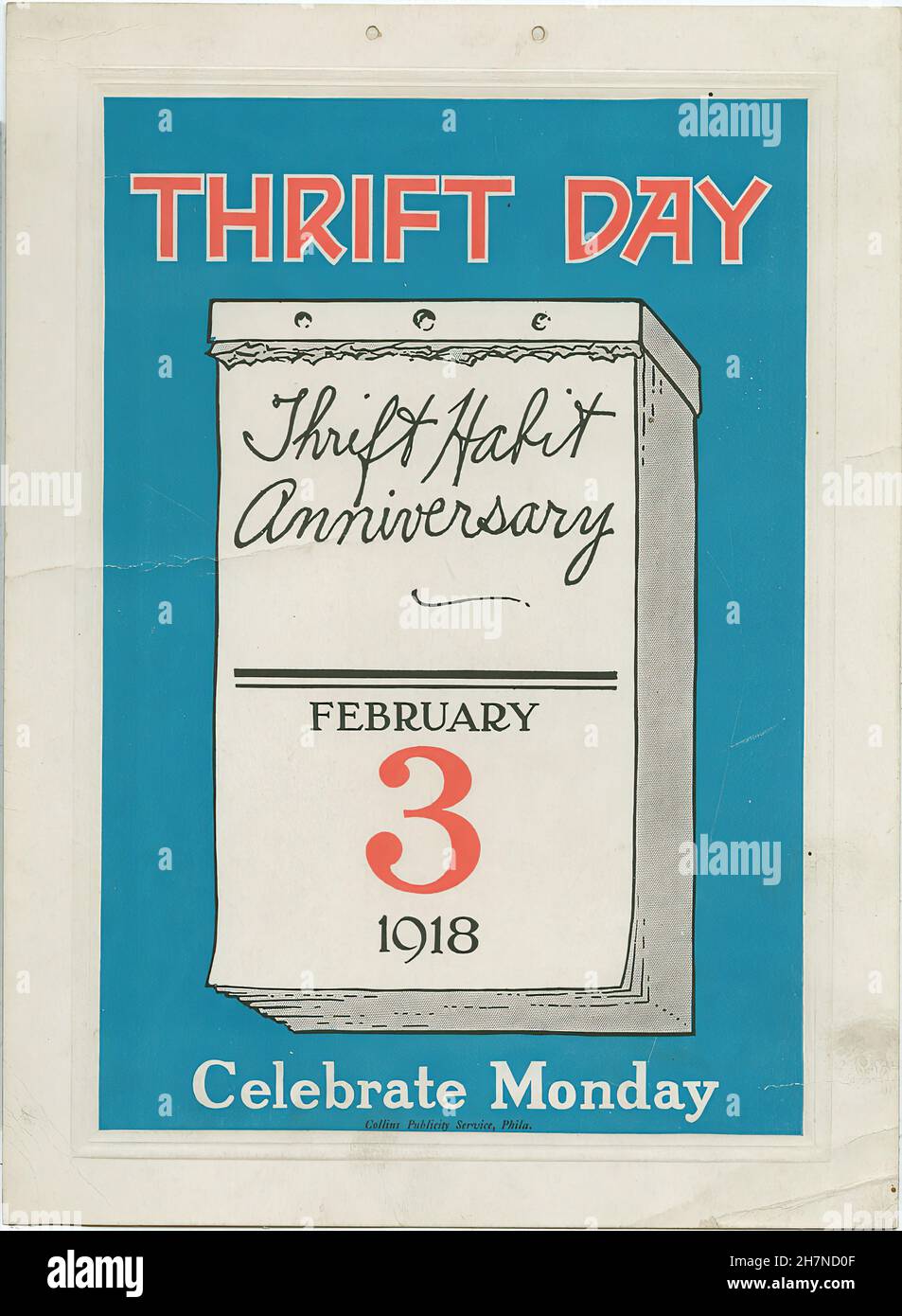 Thrift Day February 3 1918 - World War One U.S.A Propaganda Poster ...