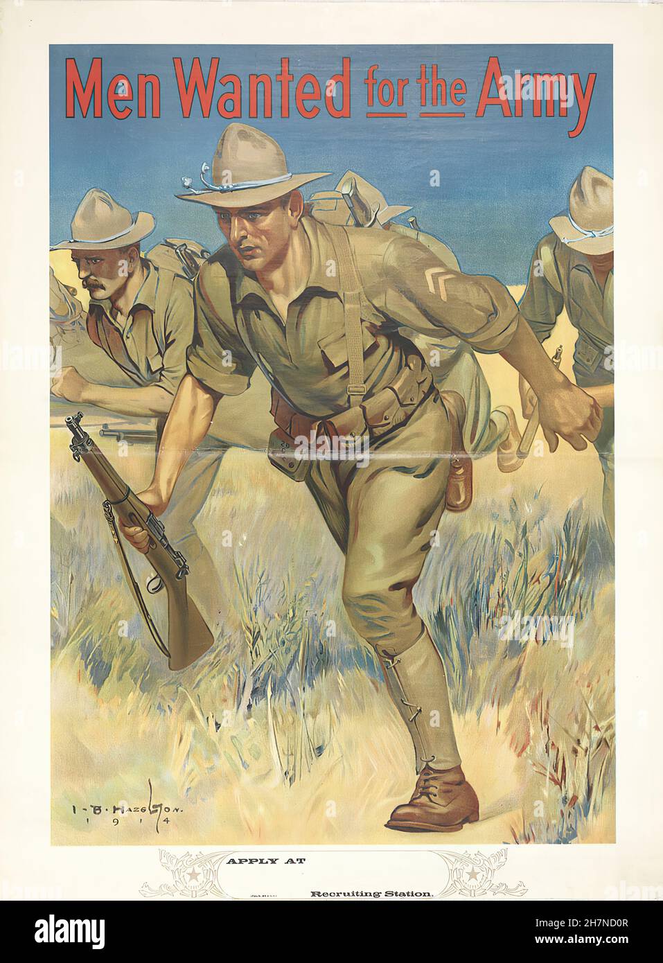 Men Wanted For The Army Running - World War One U.S.A Propaganda Poster ...