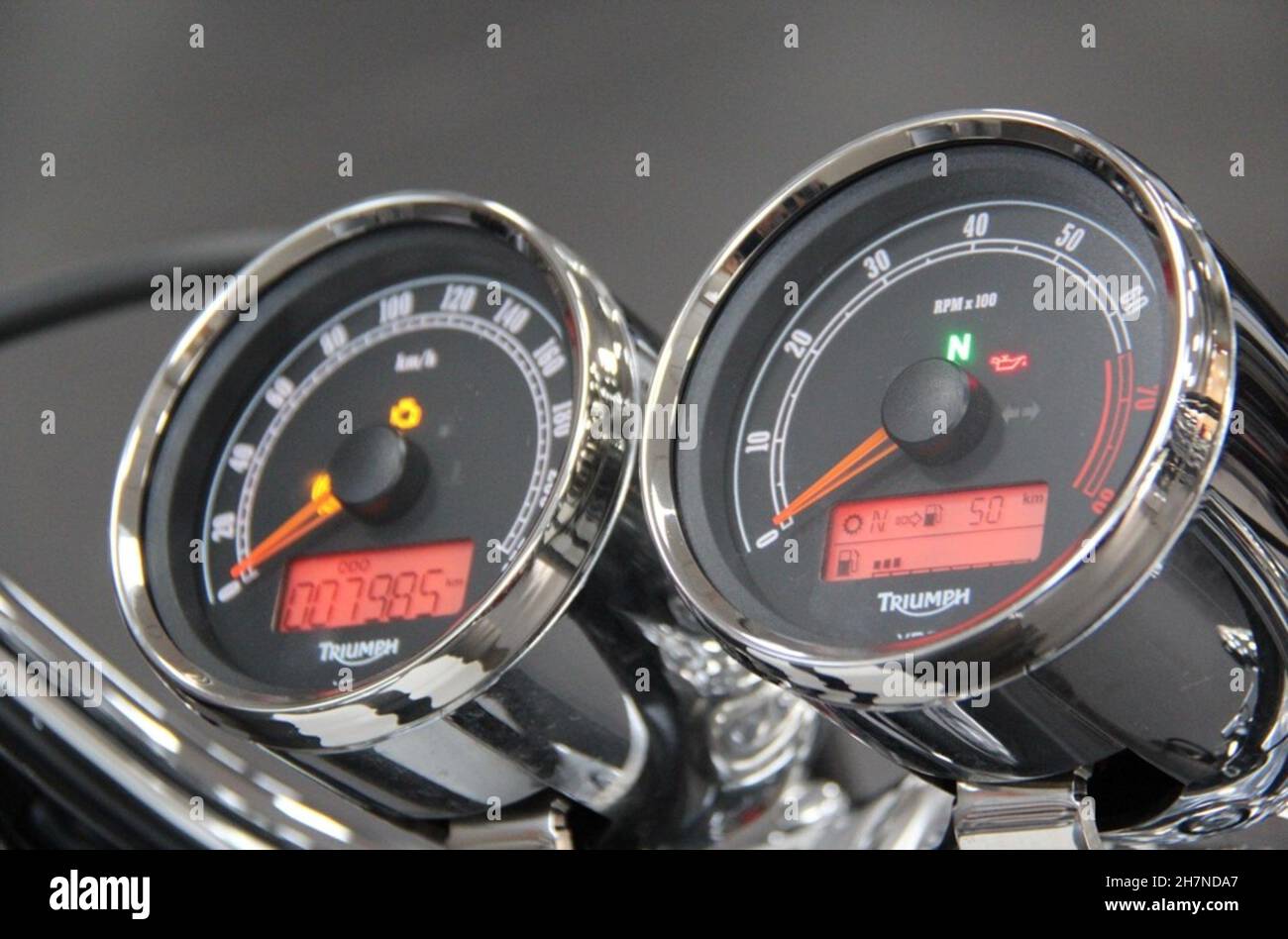 Triumph Rocket III motorcycle: Instrument panel, isolated on display at ...