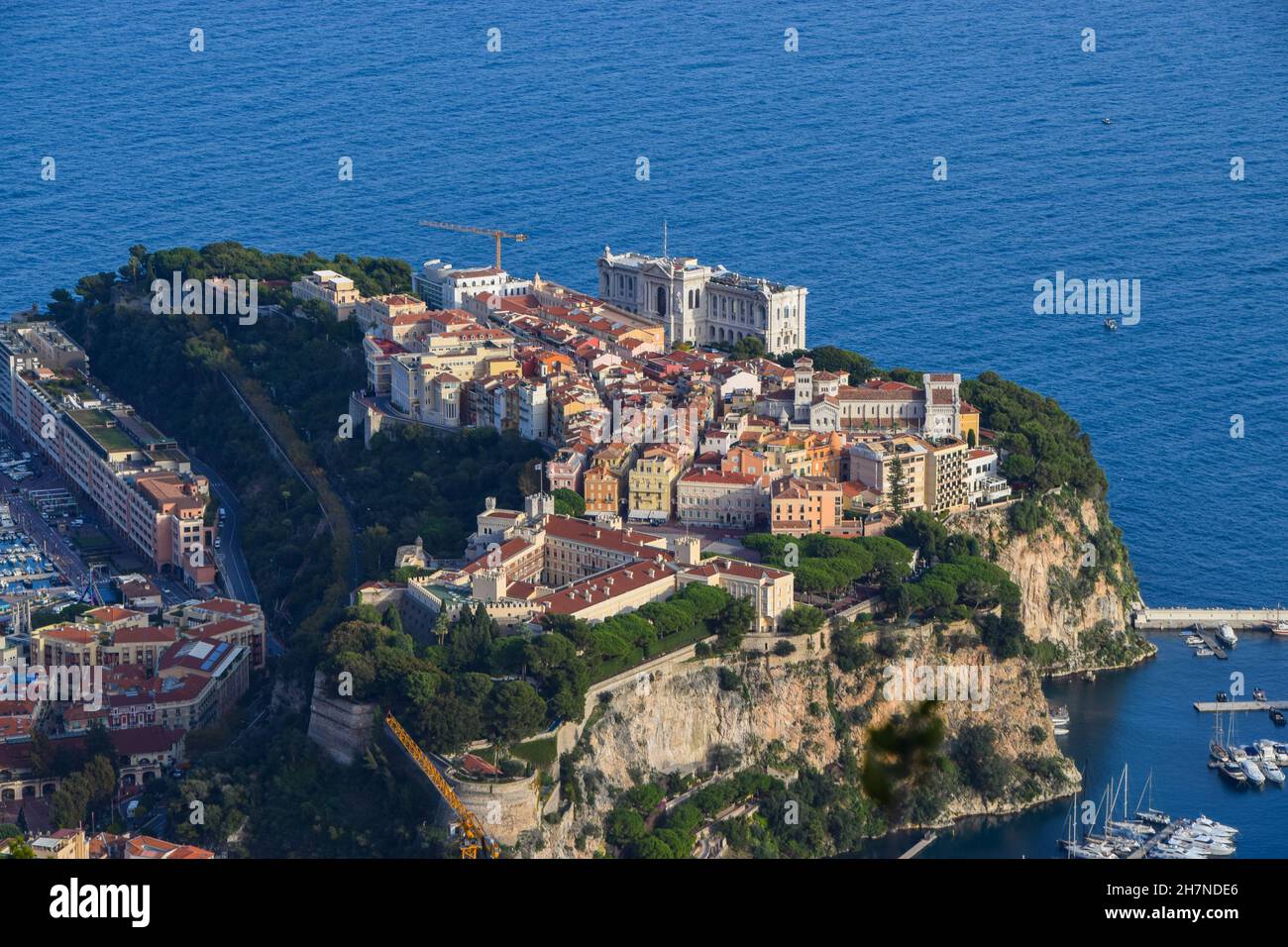 Aerial panoramic view of the Rock of Monaco, Oceanographic Museum ...