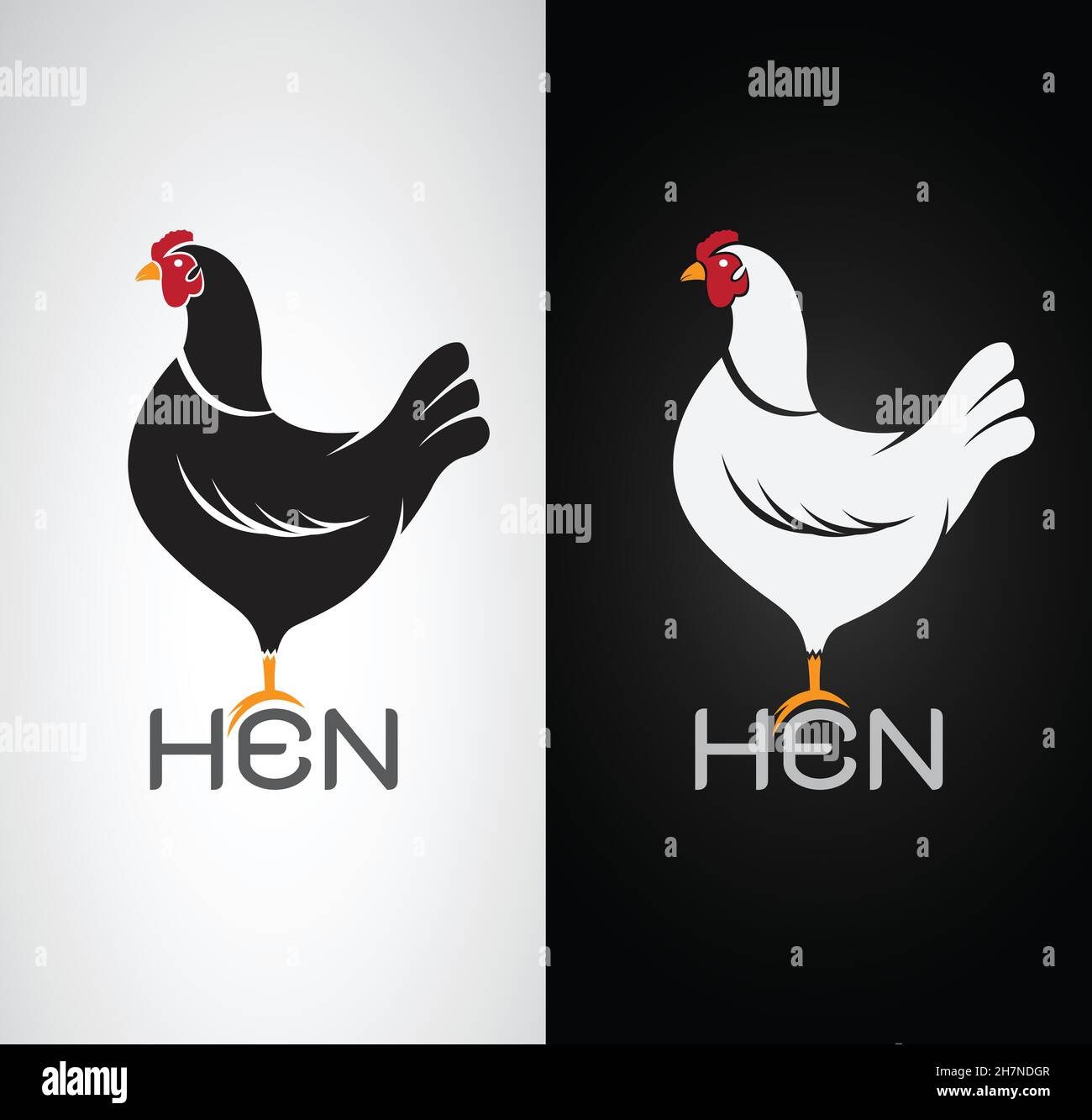 Vector of hen design on white background and black background, Logo ...