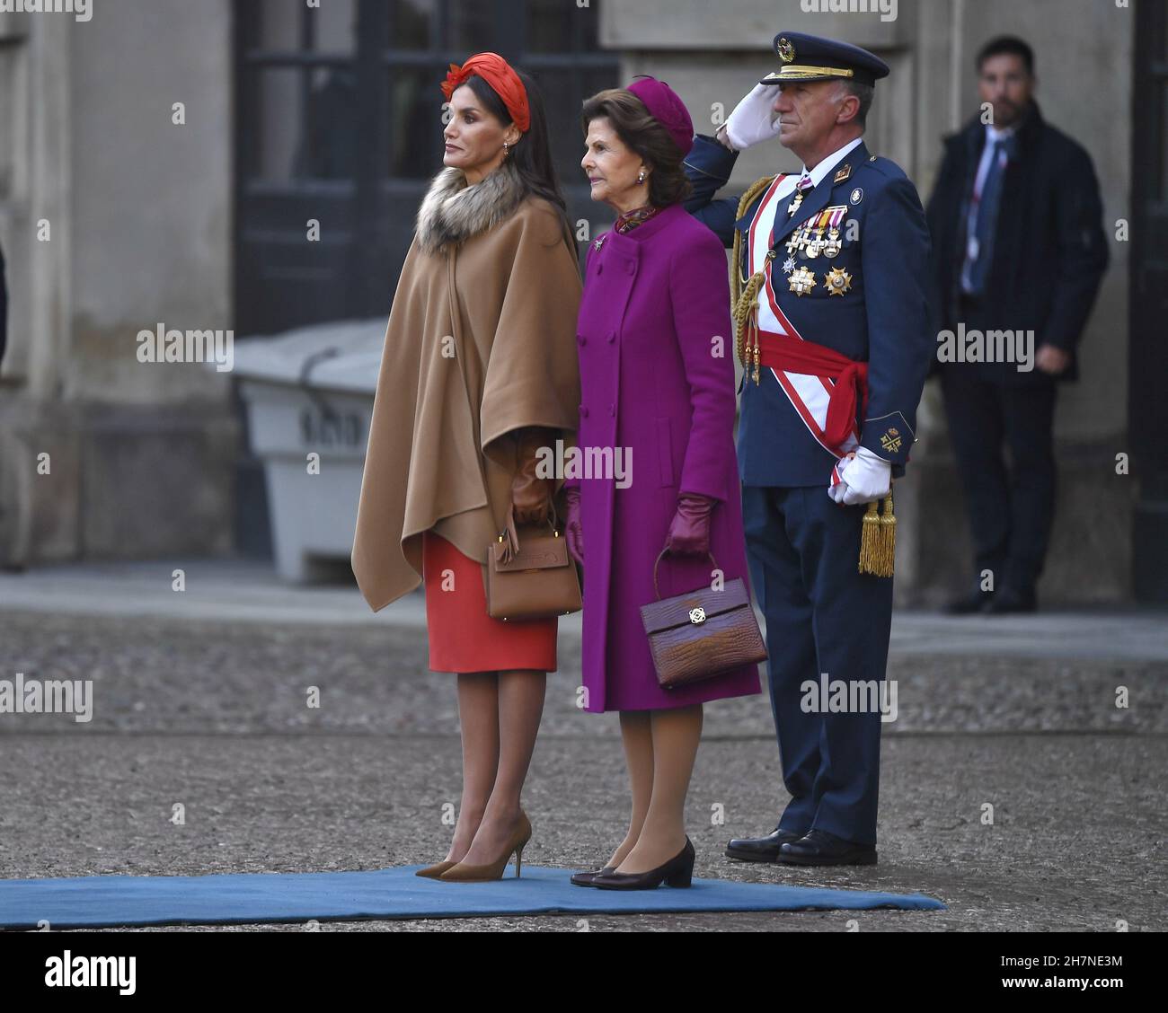 Queen Letizia and Queen Silvia at the official welcome ceremony at the ...